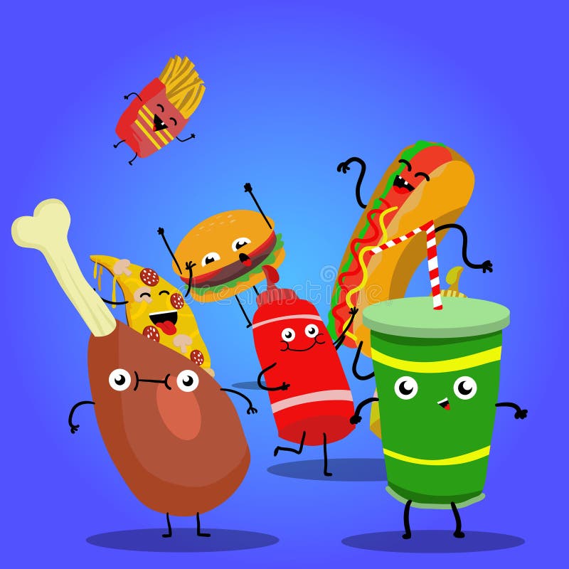 Funny Fast Food Comic Characters. Cartoon Illustration Design Stock ...