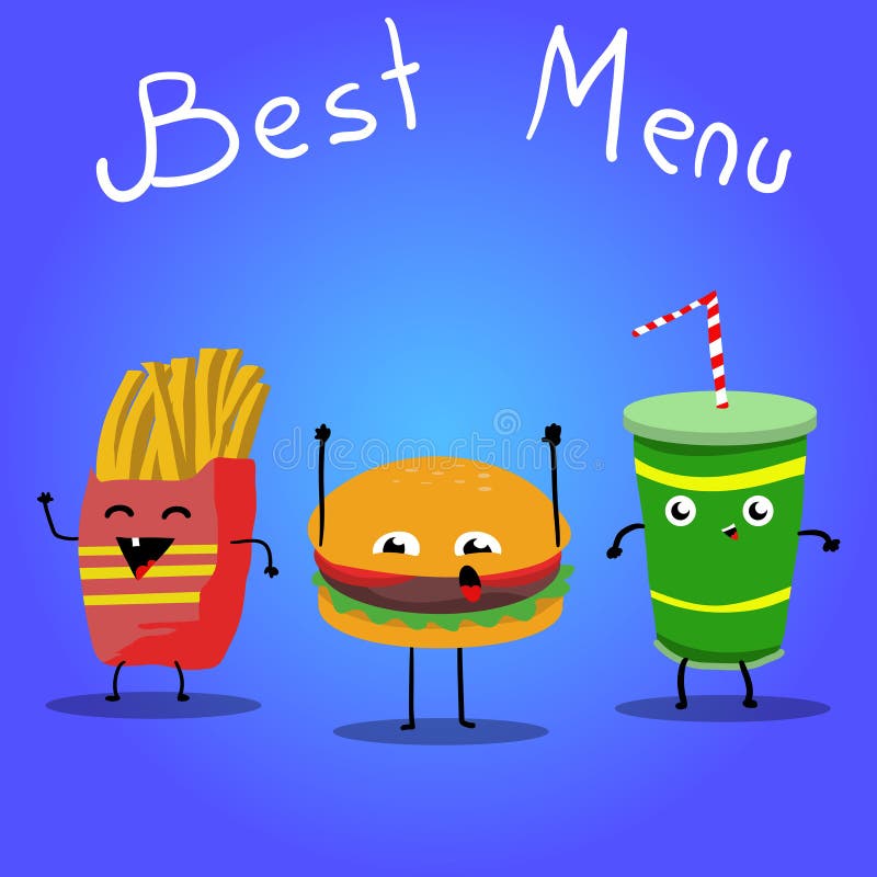 Funny Fast Food Comic Characters. Cartoon Illustration Design Stock ...