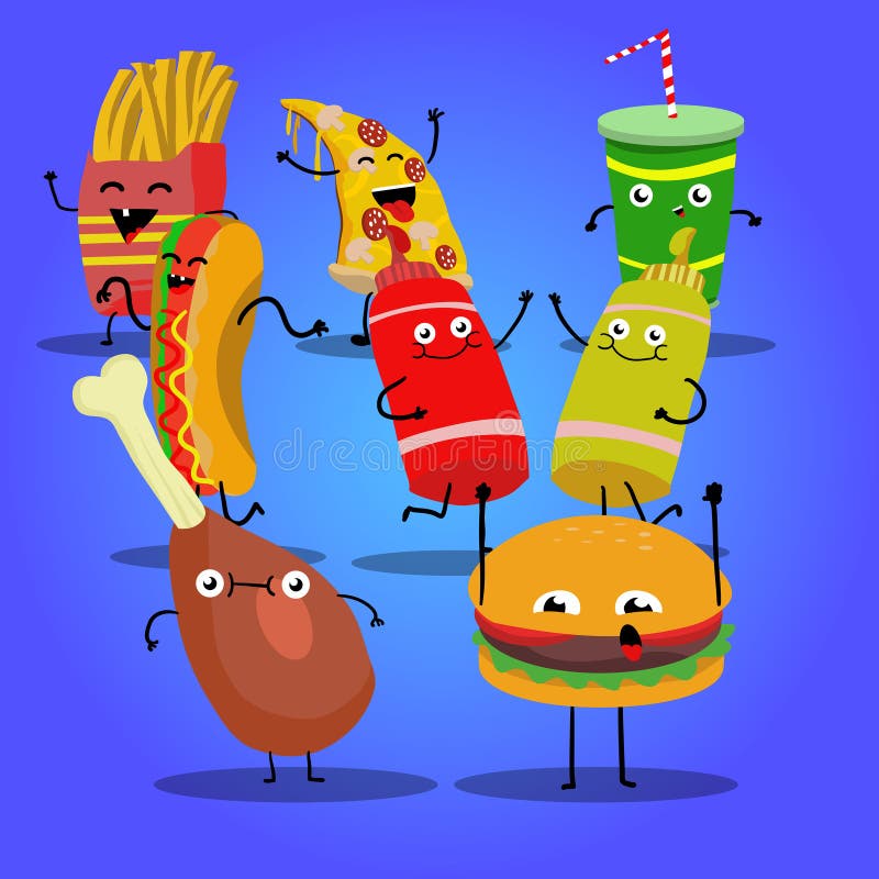 Funny Fast Food Comic Characters. Cartoon Illustration Design Stock ...