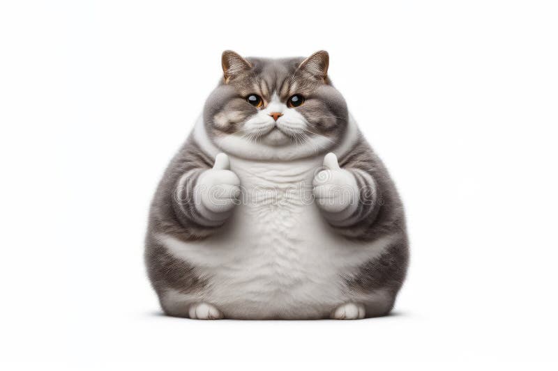 A Funny Fat Cat Giving a Thumbs Up Isolated on Solid White Background ...