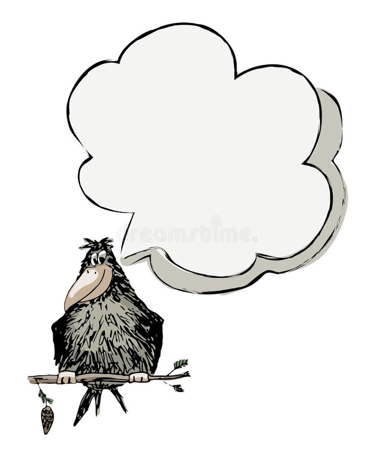 Funny Fat Crow Sitting on a Tree and Speech Bubble. Vector Illustration ...