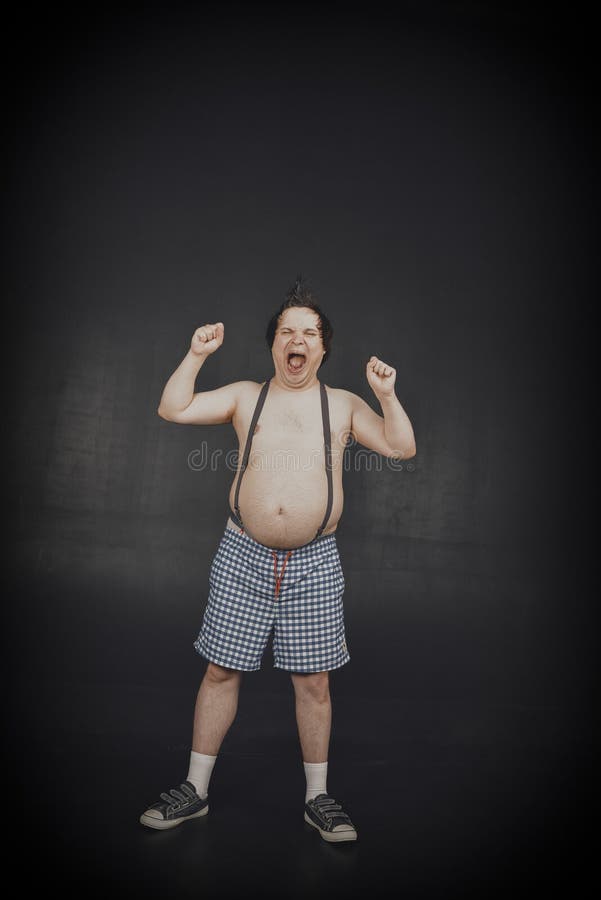 Funny Fat Guy Does Physical Exercises and Moves in Different Poses ...