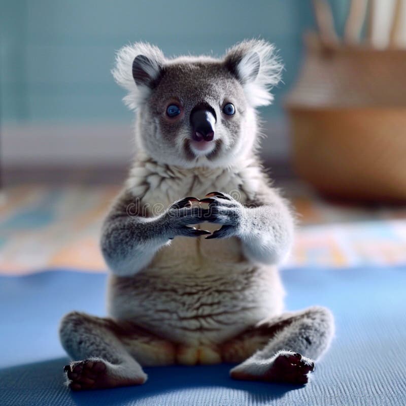 A Funny Fat Koala Sits on a Yoga Mat in the Lotus Position. Stock Illustration - Illustration of ...