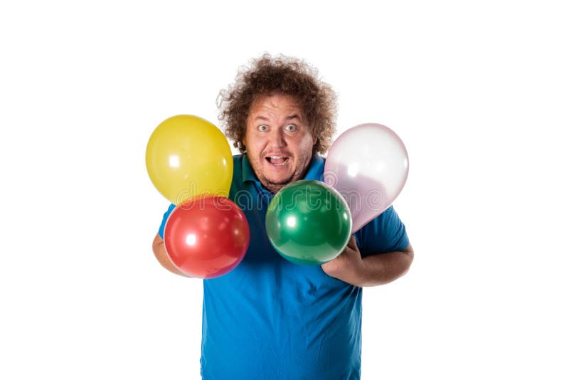 Funny Fat Man with Balloons. Happy Birthday Stock Image - Image of card ...