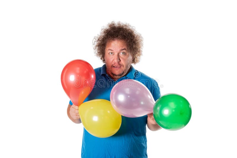 Funny Fat Man with Balloons. Happy Birthday Stock Image - Image of gift ...