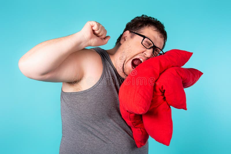 Funny Fat Man Wakes Up in the Morning. Stock Photo - Image of business ...