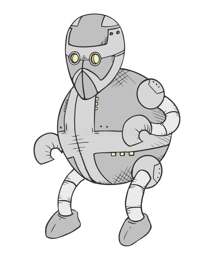 Funny fat robot hand draw stock vector. Illustration of technology ...