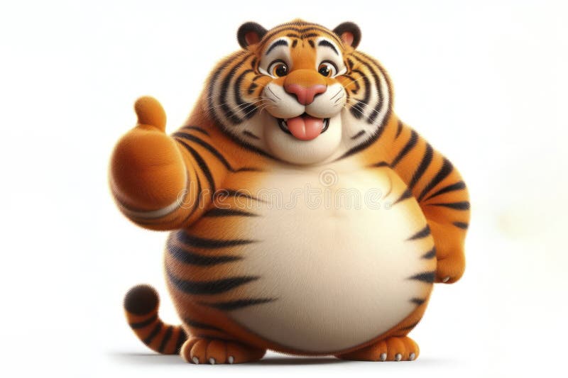 A Funny Fat Tiger Giving a Thumbs Up Isolated on Solid White Background ...
