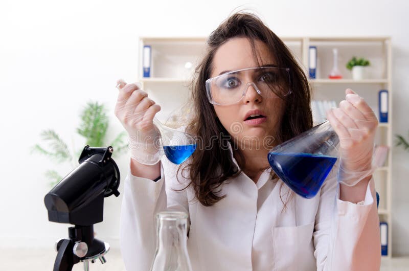 Funny Female Chemist Working in the Lab Stock Image - Image of ...