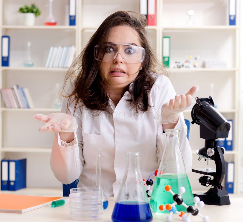 Funny Female Chemist Working in the Lab Stock Photo - Image of medical ...