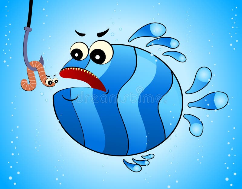 Funny Fish Eats a Little Worm Stock Vector - Illustration of fauna ...