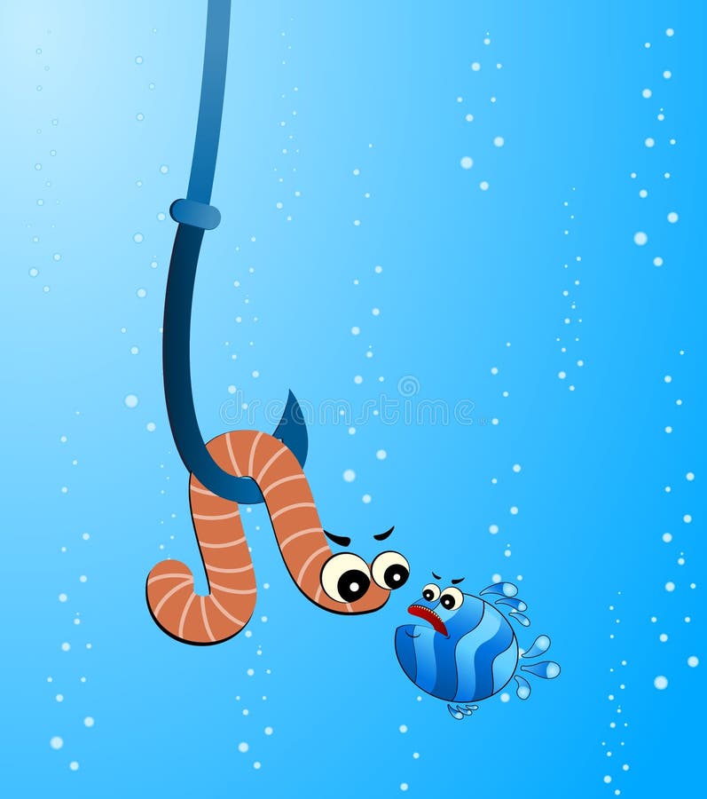Funny Fish Eats a Little Worm Stock Vector - Illustration of marine ...