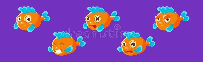 Funny Fish with Emotion and Face Expression Vector Set Stock ...
