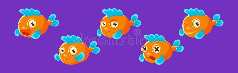 Funny Fish with Emotion and Face Expression Vector Set Stock ...