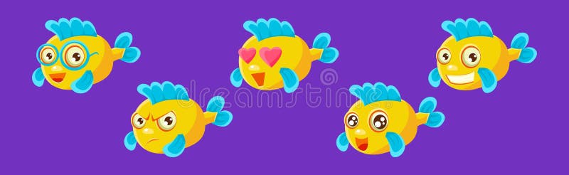 Funny Fish with Emotion and Face Expression Vector Set Stock Vector ...