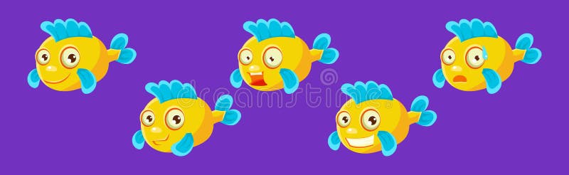 Funny Fish with Emotion and Face Expression Vector Set Stock Vector ...