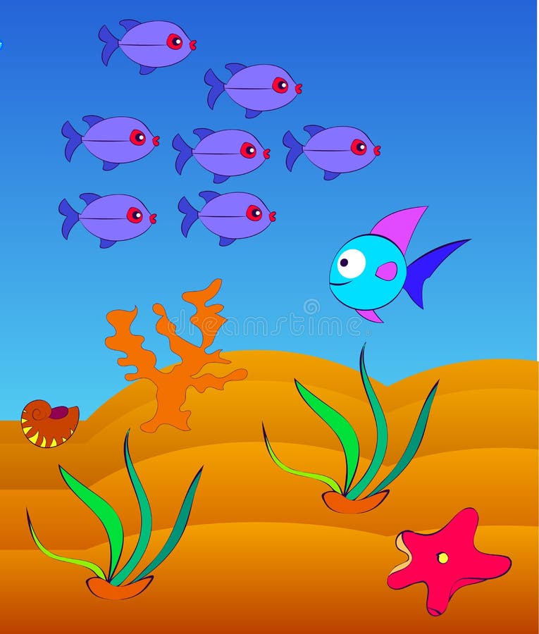 Funny fish swim in the sea stock vector. Illustration of coral - 147126869