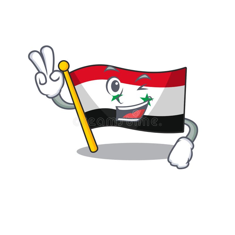 Funny Flag Syria Scroll Cartoon Character with Two Fingers Stock Vector ...
