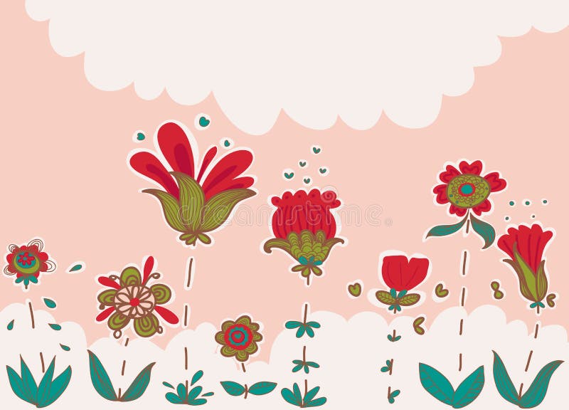 Funny flowers in bloom stock illustration. Illustration of decoration ...
