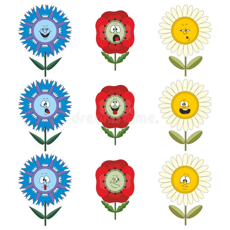 Funny Flowers with Different Emotions 019 Stock Vector - Illustration ...