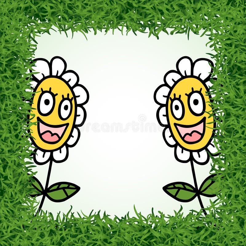 Funny Flowers in Grass Frame Stock Vector - Illustration of summer ...