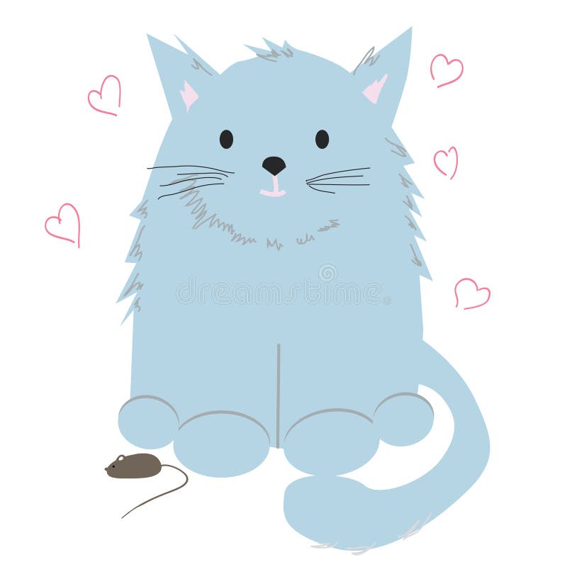 Funny Little Fluffy Blue Cat with a Mouse Stock Vector - Illustration ...