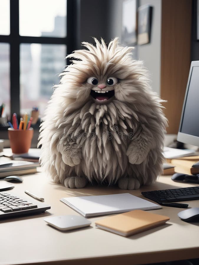 Funny Fluffy Creature Living on a Desk - Generated by Ai Stock ...