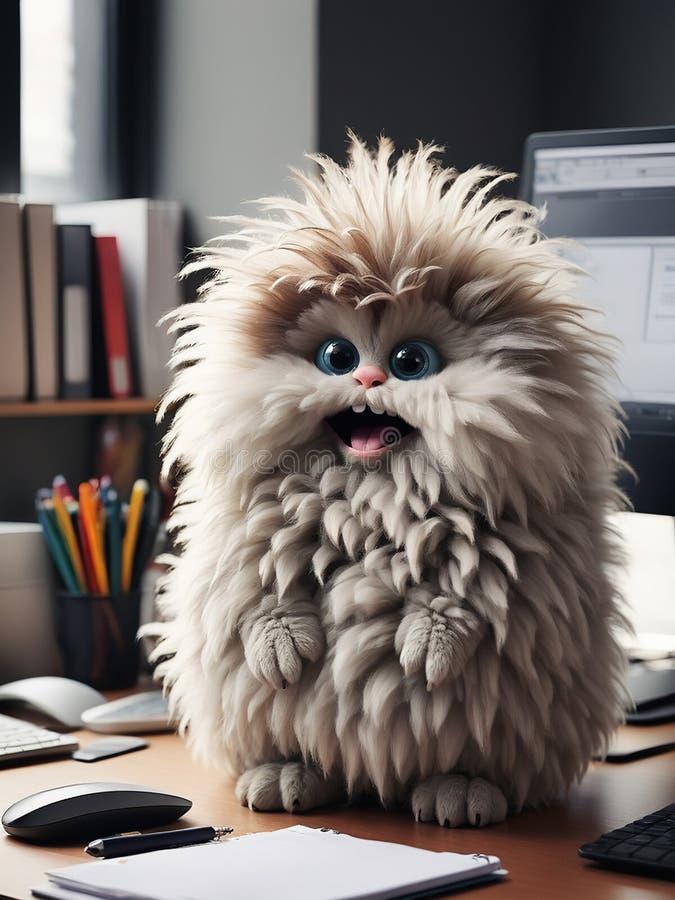 Funny Fluffy Creature Living on a Desk - Generated by Ai Stock ...