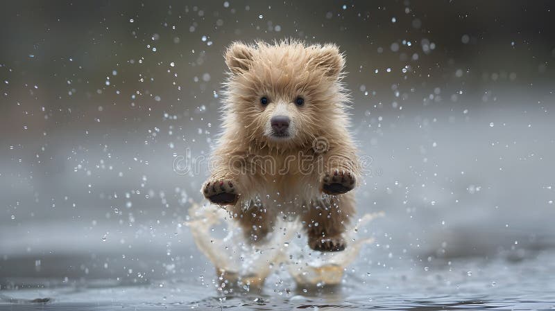 Funny Flying Bear. Image of a Playful Tabby Bear Jumping in Mid-air ...