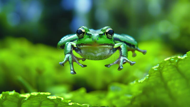 Funny Flying Frog. Image of a Playful Tabby Frog Jumping in Mid-air ...