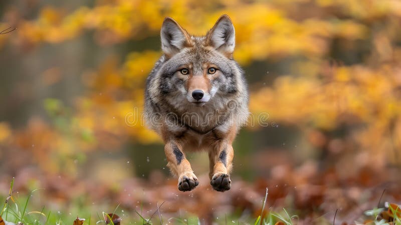 Funny Flying Wolf. Image of a Playful Tabby Wolf Jumping in Mid-air ...