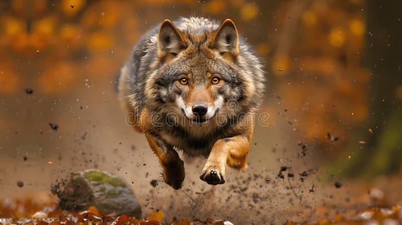 Funny Flying Wolf. Image of a Playful Tabby Wolf Jumping in Mid-air ...