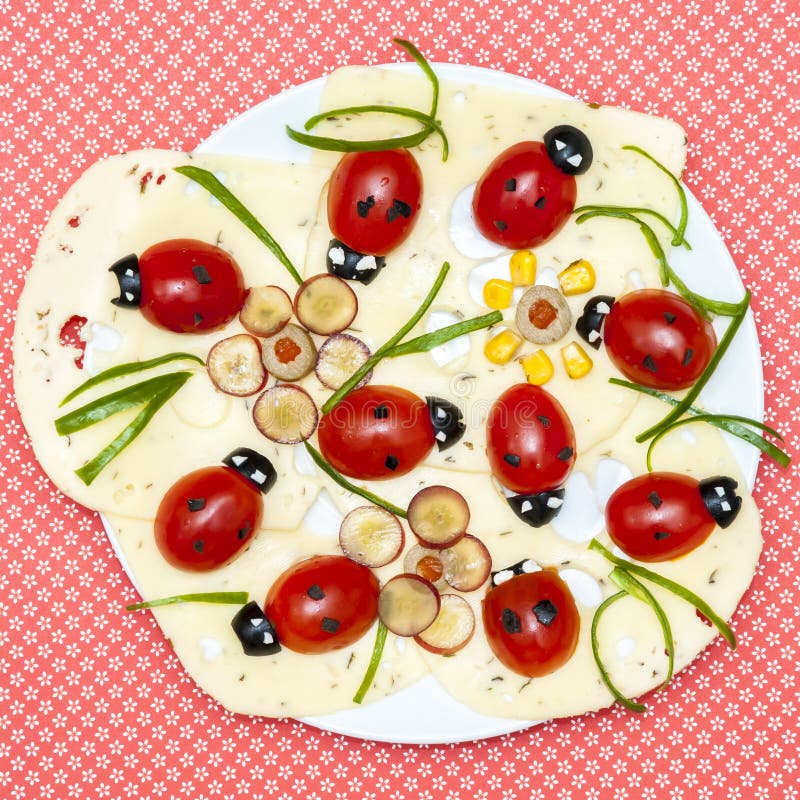 Funny Food-lady Bug Appetizer Plate Stock Photo - Image of plate ...