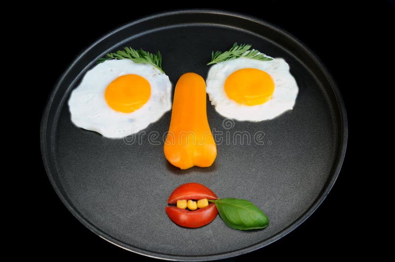 Funny fried eggs face stock photo. Image of tomato, mouth - 14339832