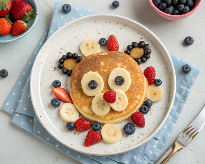 Funny Friendly Kids Breakfast Like As Bear Shape from Bread, Berry and Fruit. Stock Illustration ...
