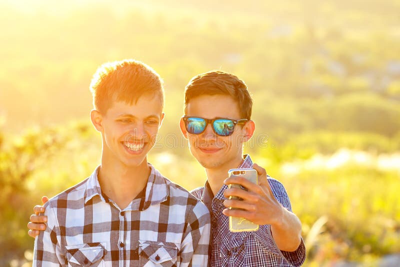 Funny Friends Take Selfies on a Sunny Day Stock Image - Image of phone ...