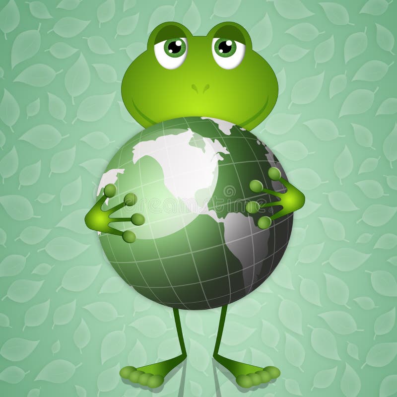 Funny Frog with Green Earth Stock Illustration - Illustration of ...