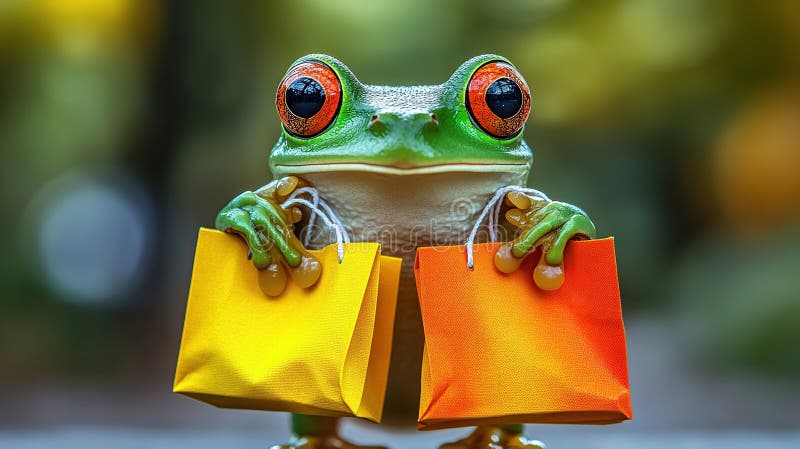 Funny Frog Holding Shopping Bags Stock Illustration - Illustration of ...
