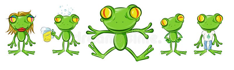 Funny Frog Set in Different Poses. Collection Isolated in Cartoon Style ...