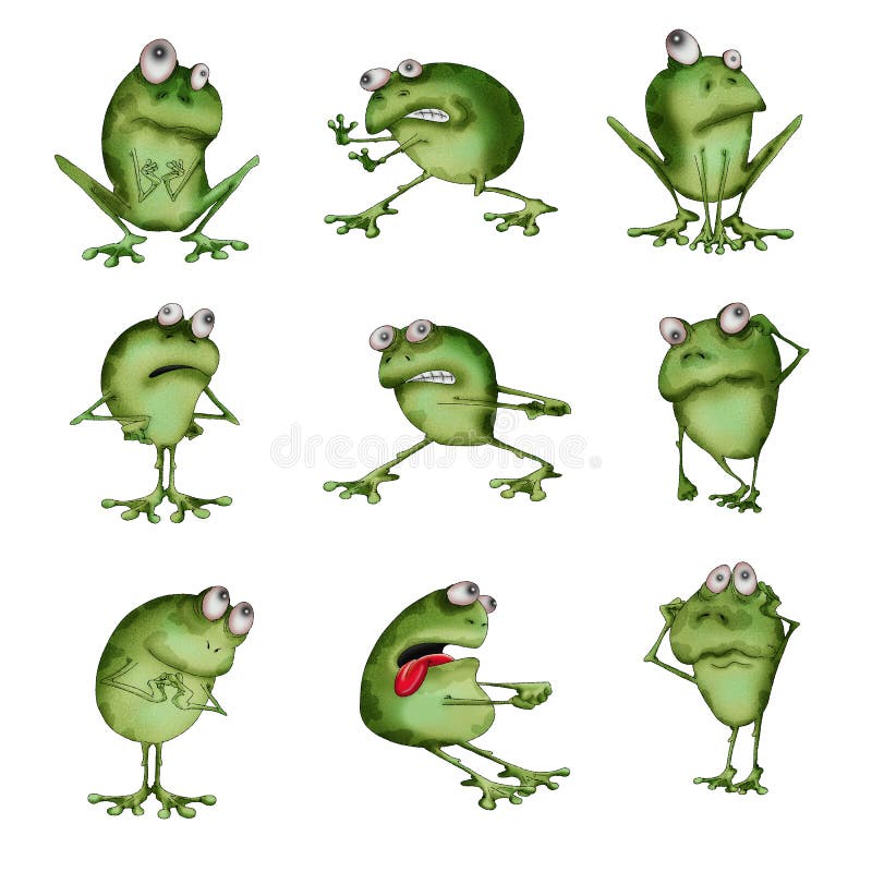 Funny Frog in Various Poses and Emotions Stock Illustration ...