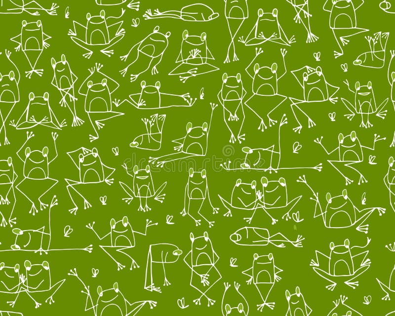 Funny Frogs Pattern, Sketch for Your Design Stock Vector - Illustration ...