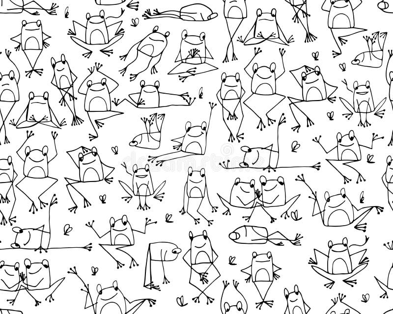 Funny Frogs Pattern, Sketch for Your Design Stock Vector - Illustration ...