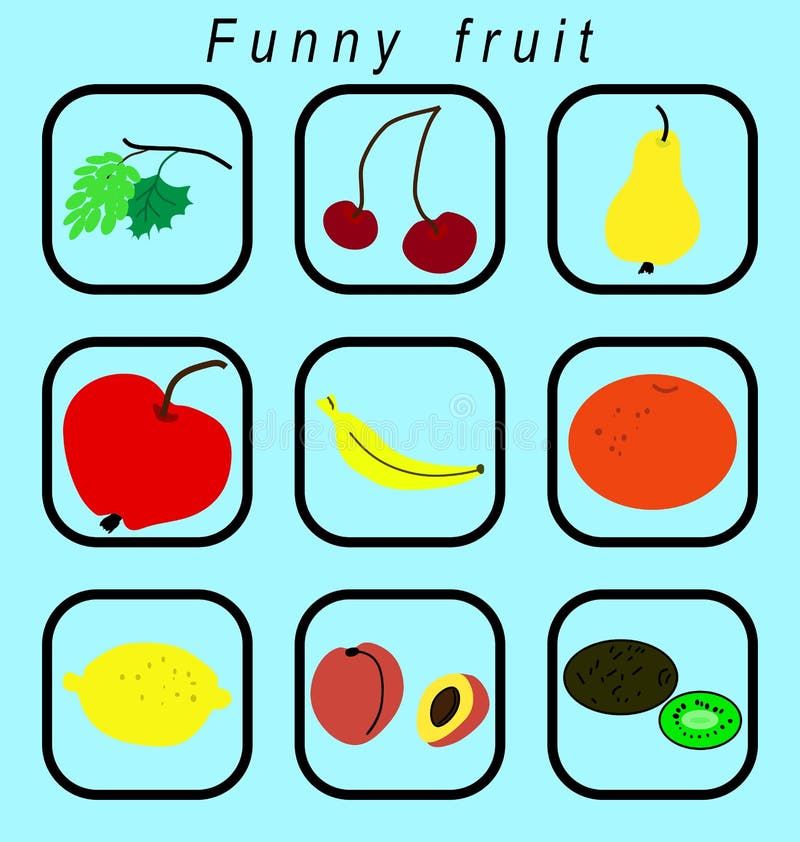 Funny fruit icons set stock vector. Illustration of peach - 71424009