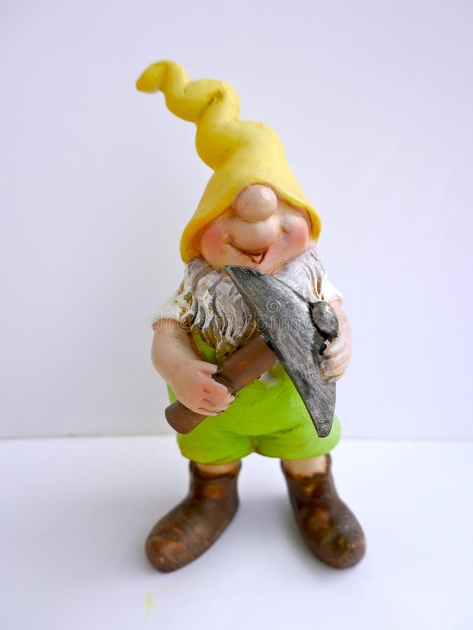 Garden Dwarf with Mobile Phone Makes Peace Sign Isolated on White ...