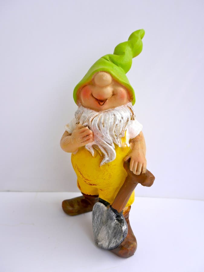 Garden Dwarf with Mobile Phone Makes Peace Sign Isolated on White ...