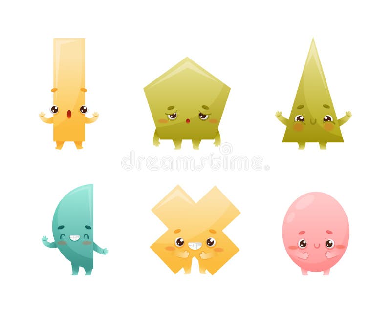 Funny Geometric Shape Character with Different Face Expression Vector ...