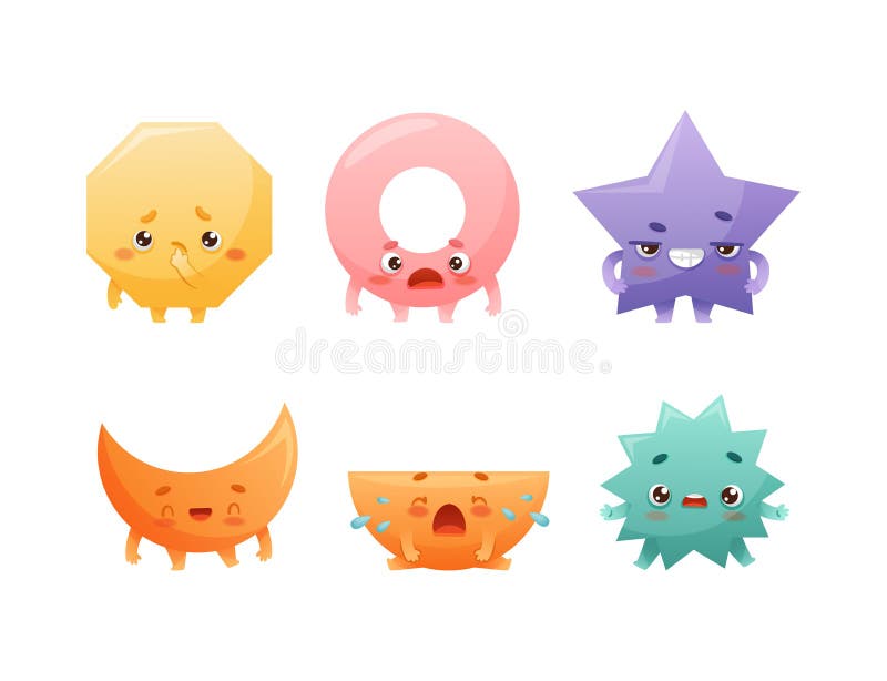 Funny Geometric Shape Character with Different Face Expression Vector ...
