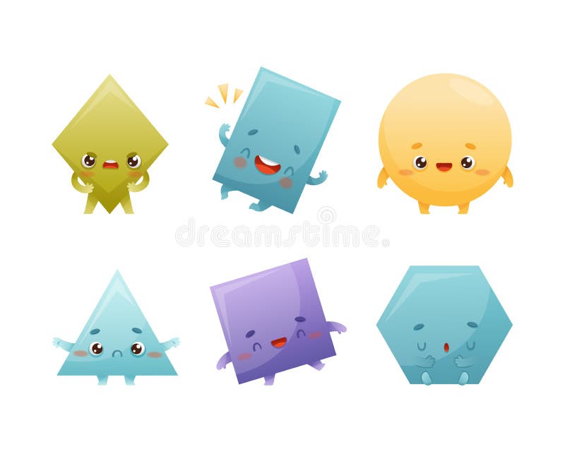 Funny Geometric Shape Character with Different Face Expression Vector ...
