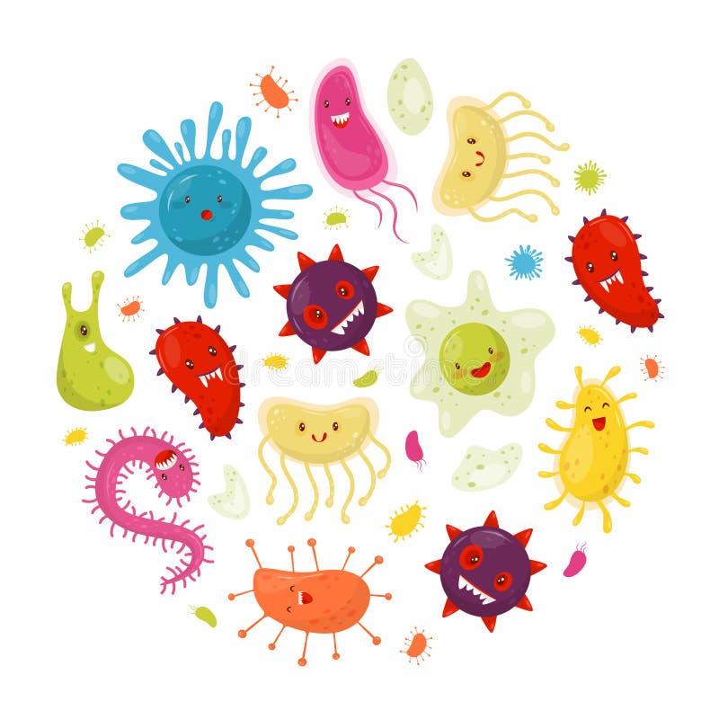 Funny Germs and Bacteria with Cute Face Round Composition Vector ...