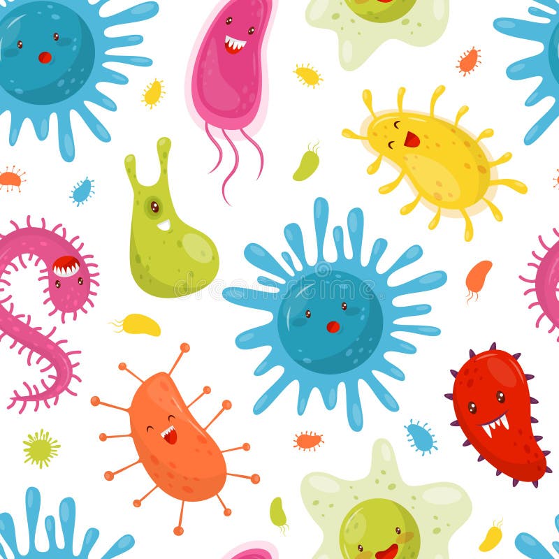 Funny Germs and Bacteria with Cute Face Seamless Pattern Vector ...